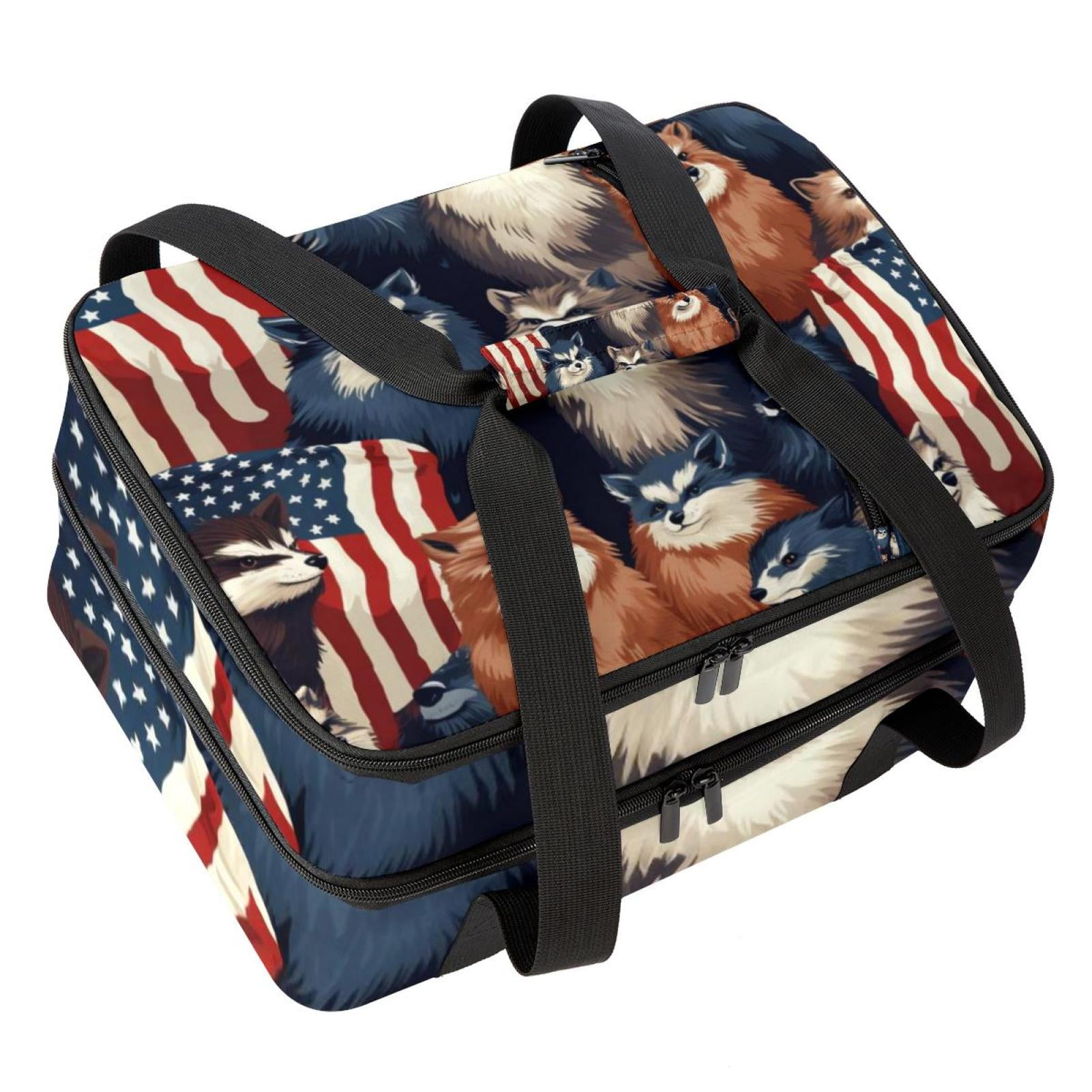American Flag Double-Layered Insulated Refrigerated Lunch Bag with Two ...