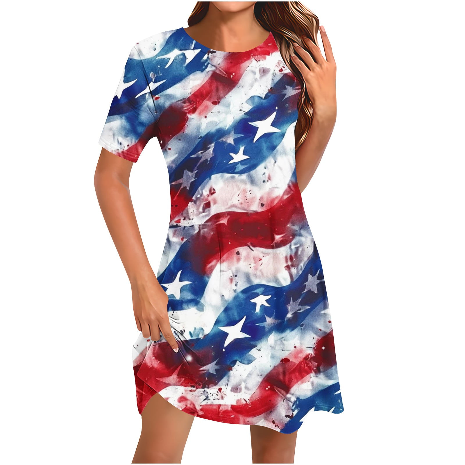 American Flag Dress for Women 4Th of July Patriotic Shirt Crew Neck ...
