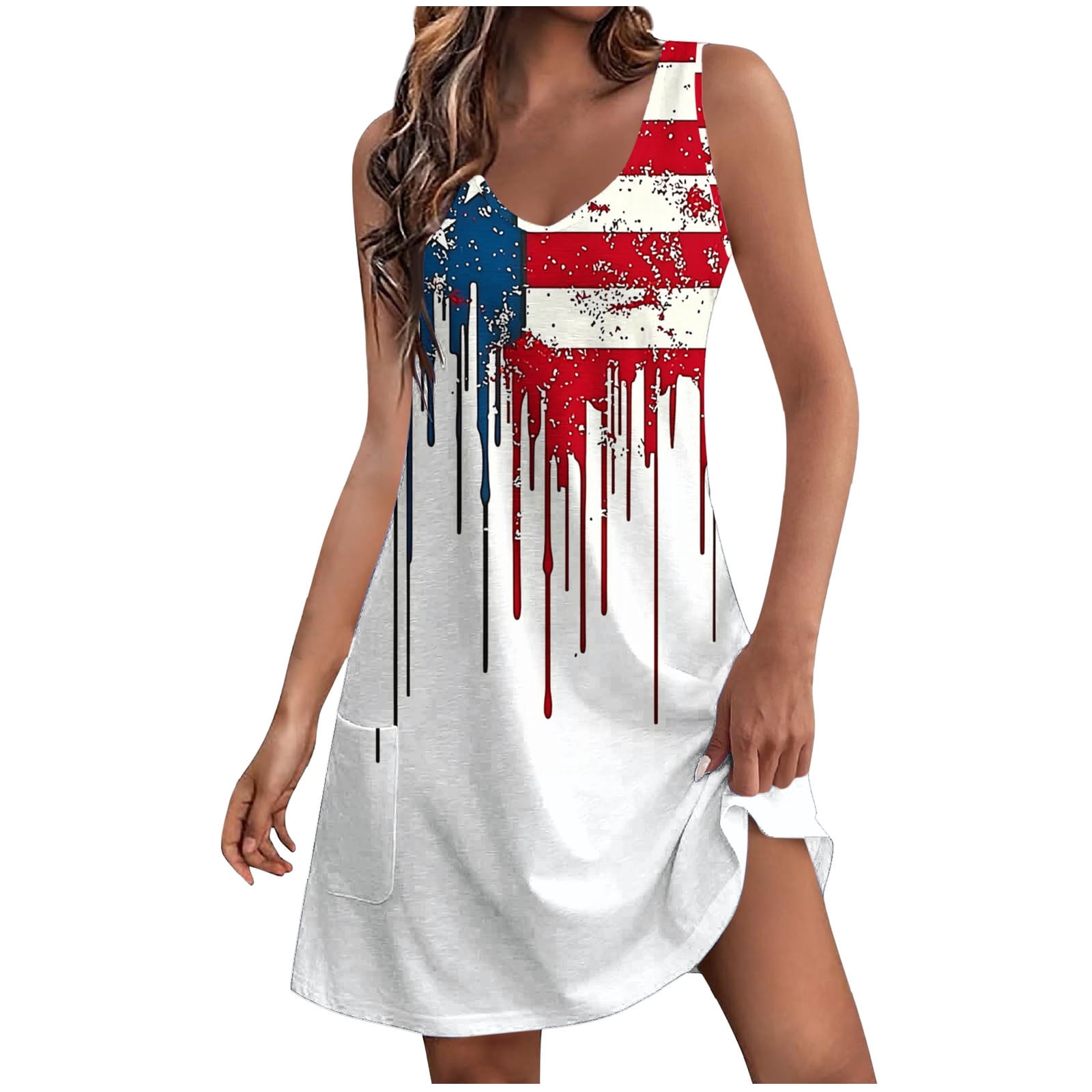 American Flag Dress for Women 4Th of July Patriotic Shirt Crew Neck ...