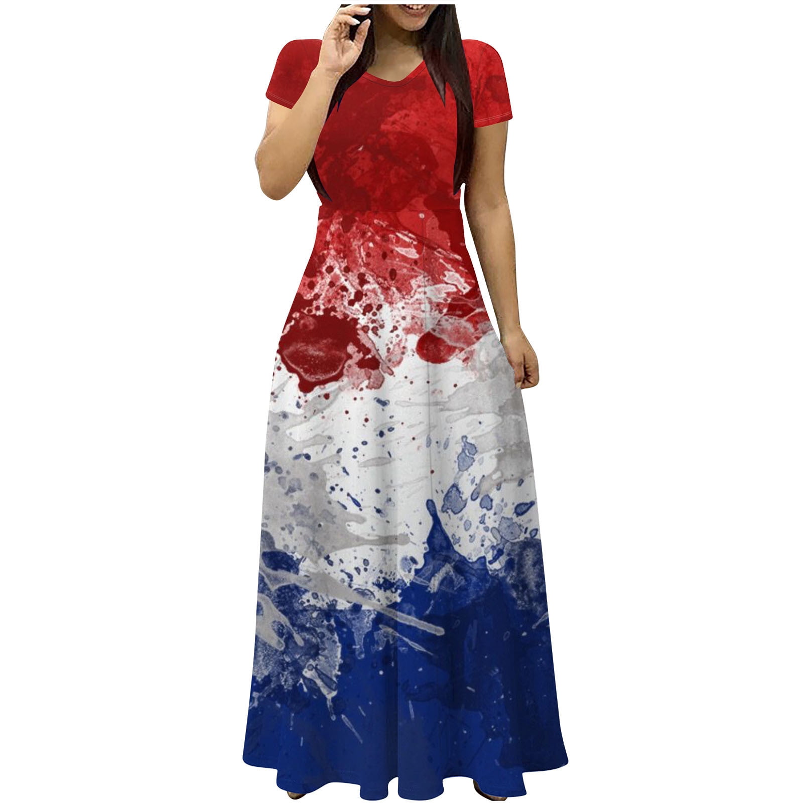 American Flag Dress Women 4th of July Patriotic Maxi Dress USA Stars ...