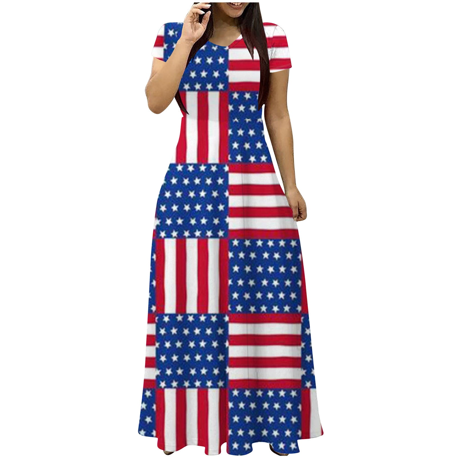 American Flag Dress Women 4th of July Patriotic Maxi Dress USA Stars ...