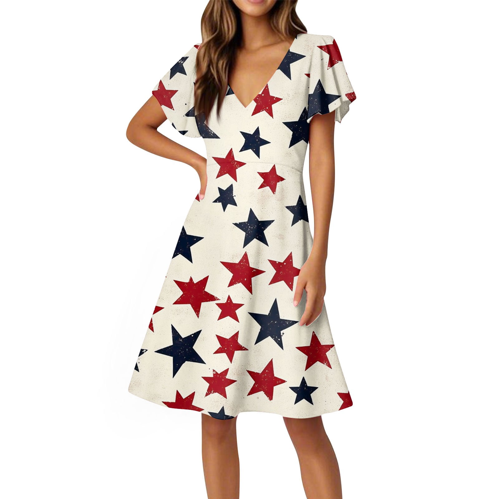 American Flag Dress for Women Patriotic Summer Dresses V Neck Plus Size ...