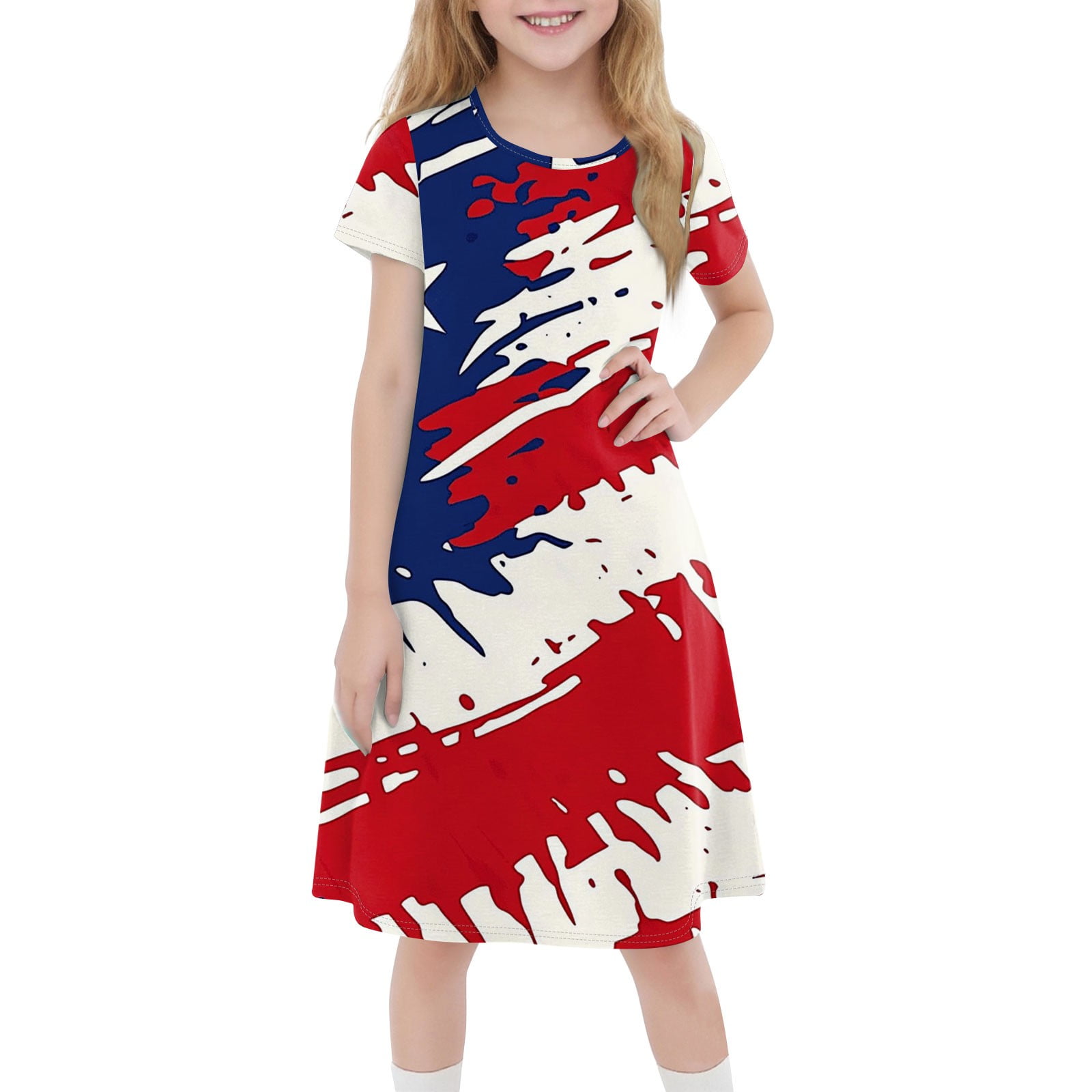American Flag Dresses for Girls Kids 4th of July Dresses Short Sleeve ...