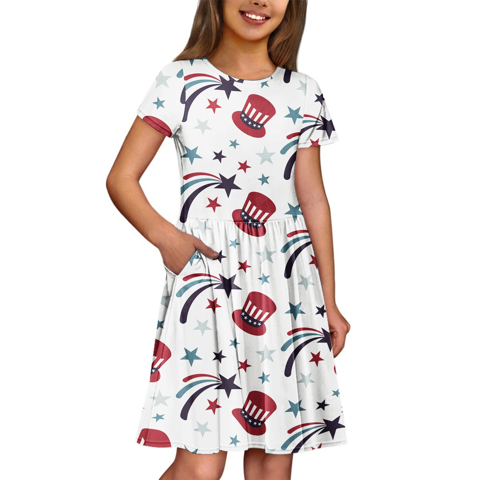 American Flag Dresses for Girls Size 9-10 Crew Neck Short Sleeve T ...