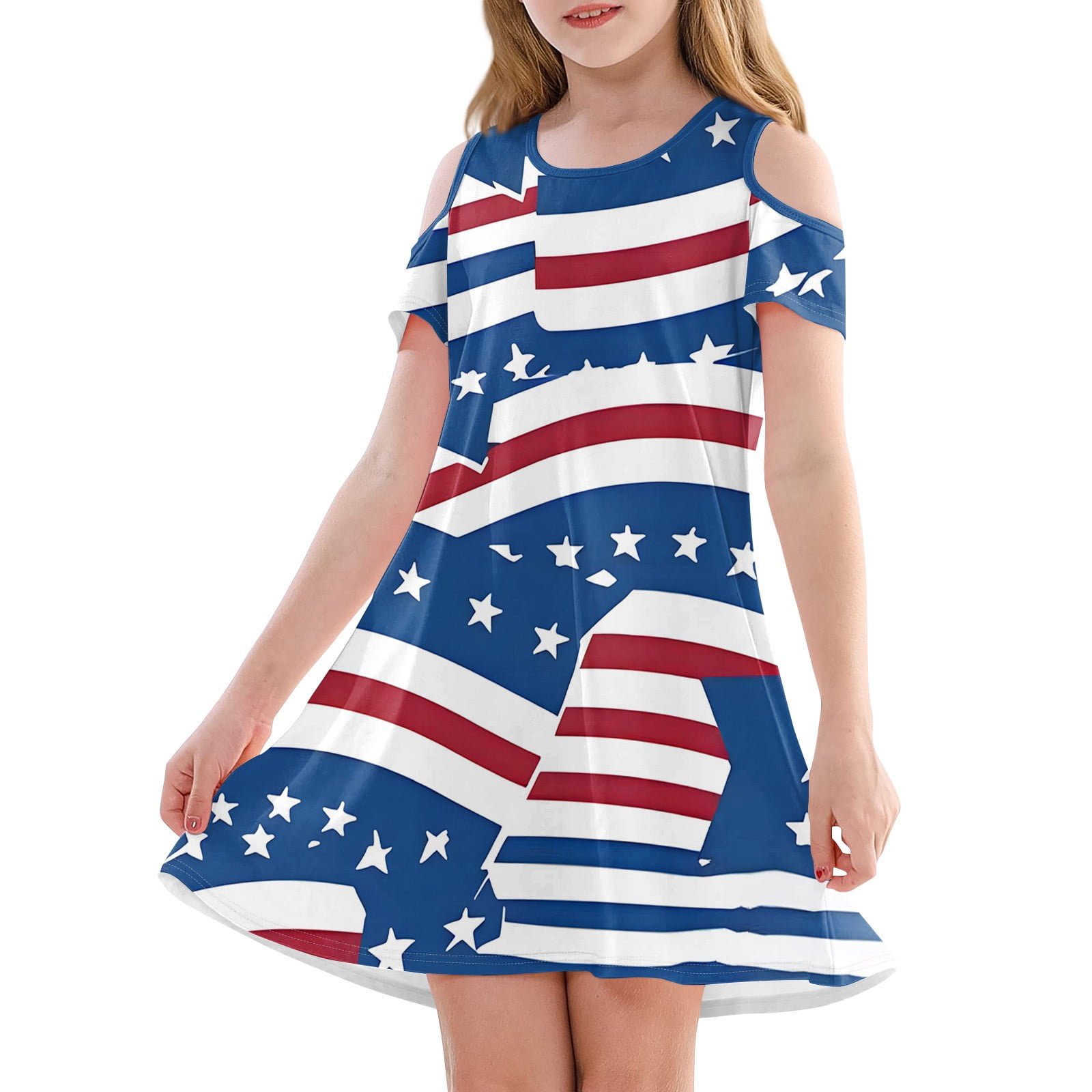 American Flag Dresses for Girls Cold Shoulder Independence Day Stars ...