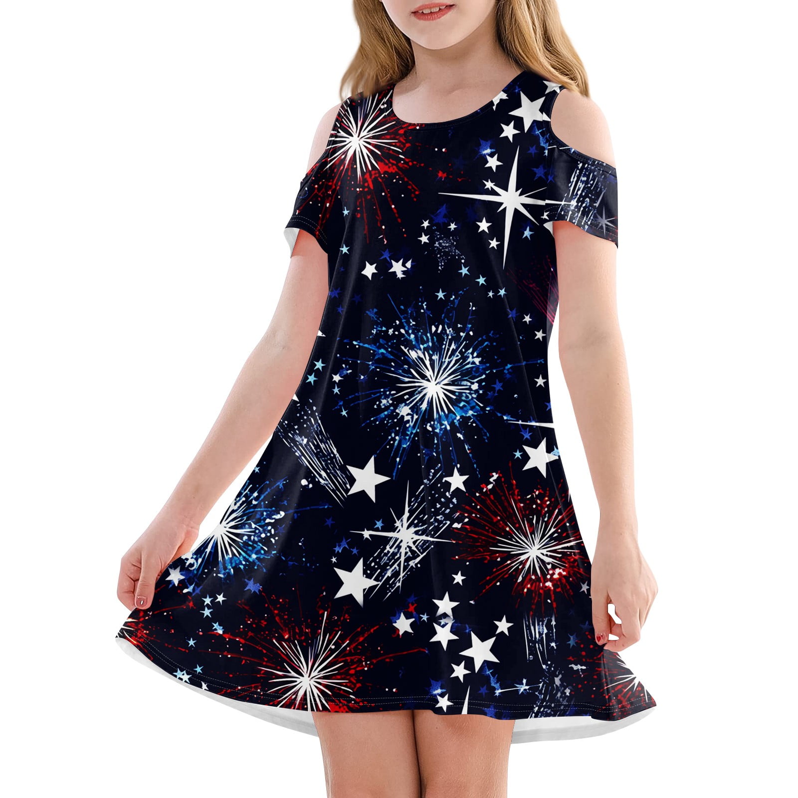 American Flag Dresses for Girls Midi Dresses Stars Striped Cold ...