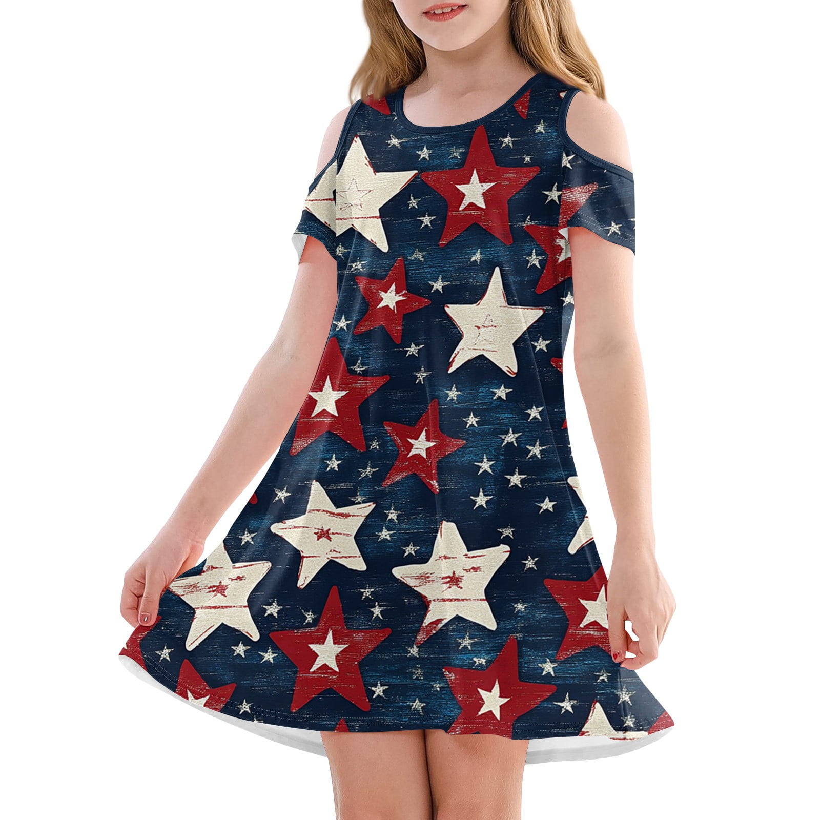 American Flag Dresses for Girls Midi Dresses Stars Striped Cold ...