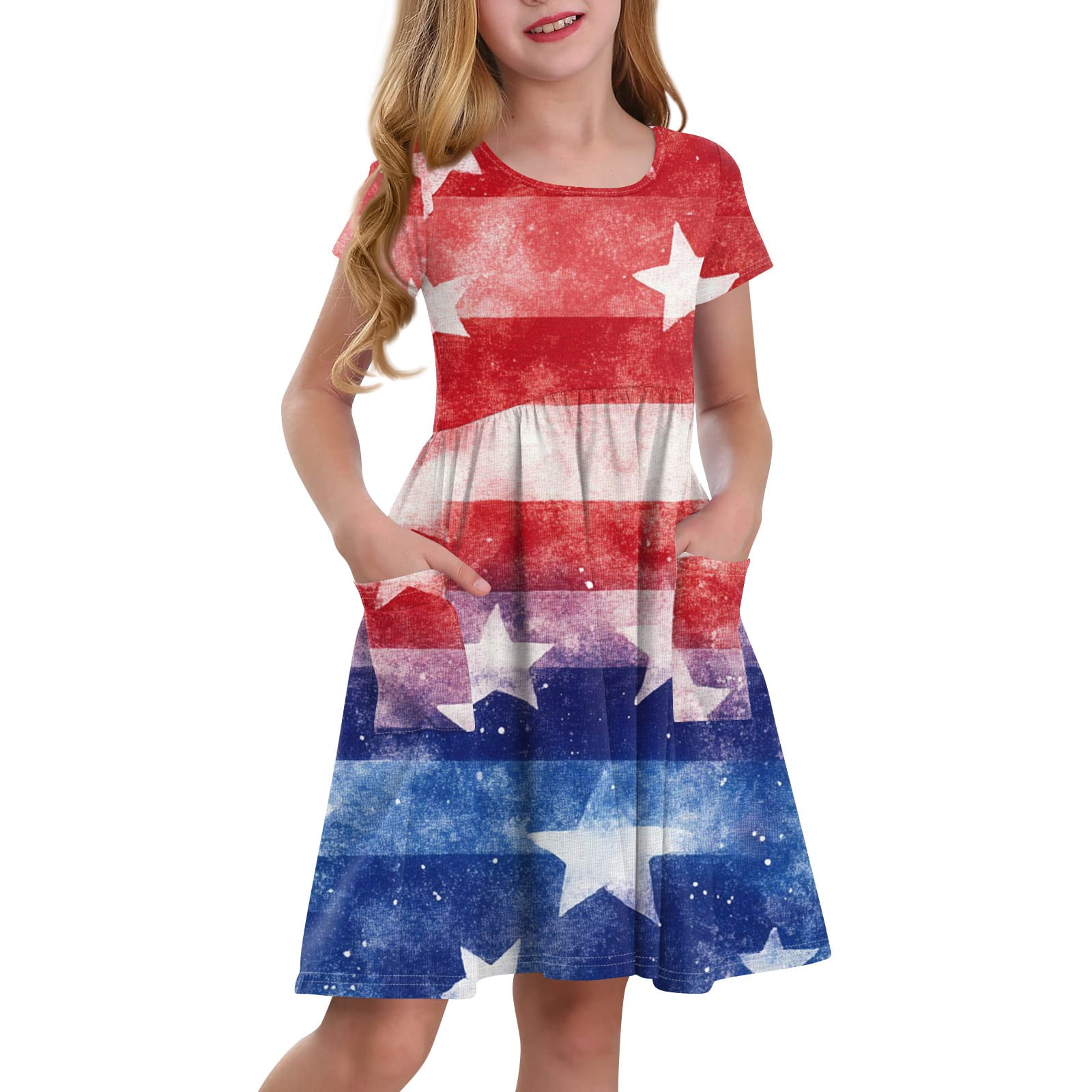American Flag Dresses for Girls Short Sleeve Independence Day Stars ...