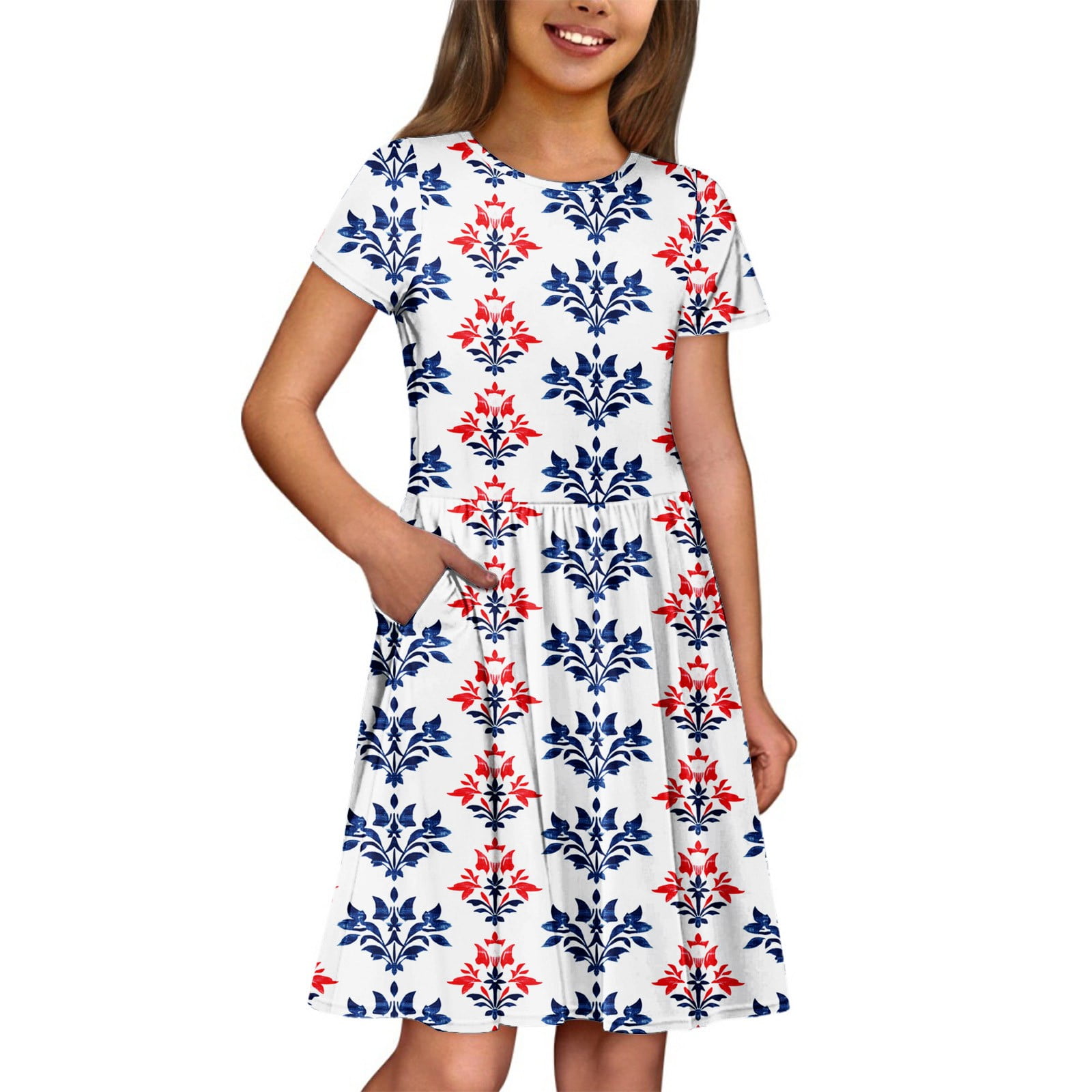 American Flag Dresses for Girls Short Sleeve Independence Day Stars ...