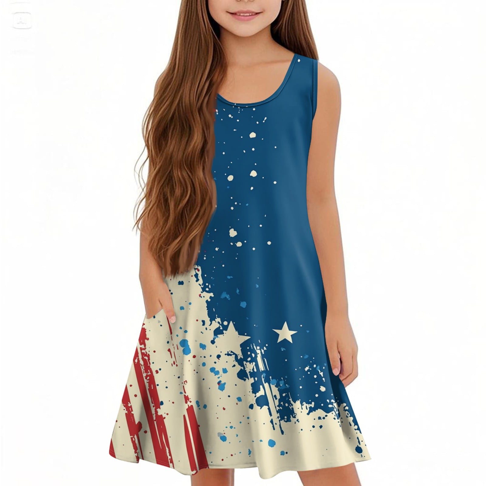 American Flag Dresses for Girls Sleeveless Independence Day Stars ...