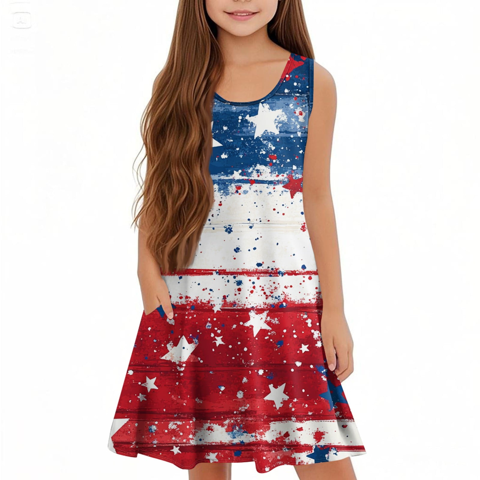 American Flag Dresses for Girls Sleeveless Independence Day Stars ...