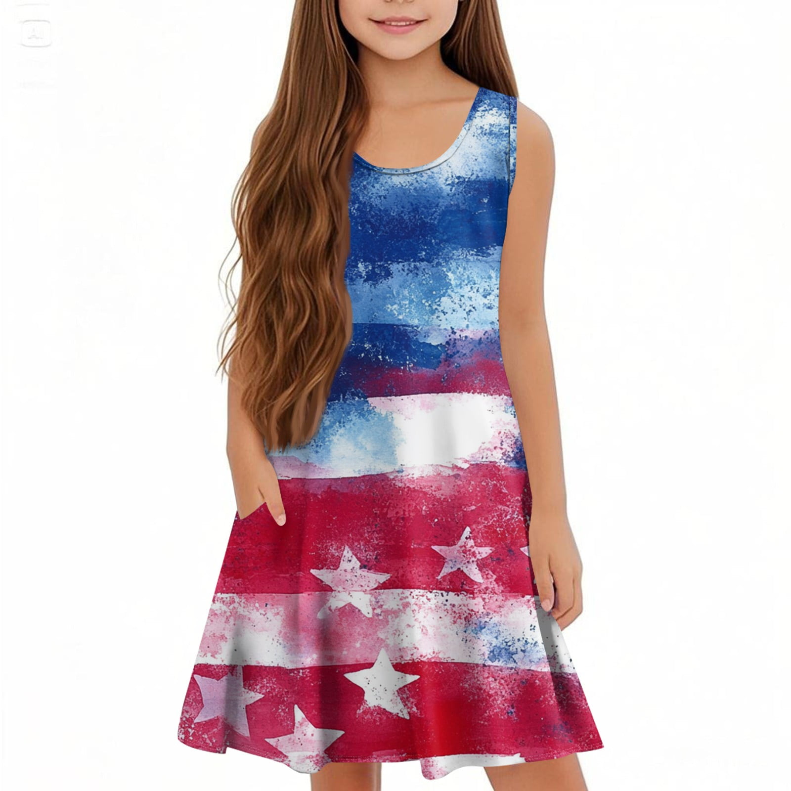 American Flag Dresses for Girls Sleeveless Independence Day Stars ...