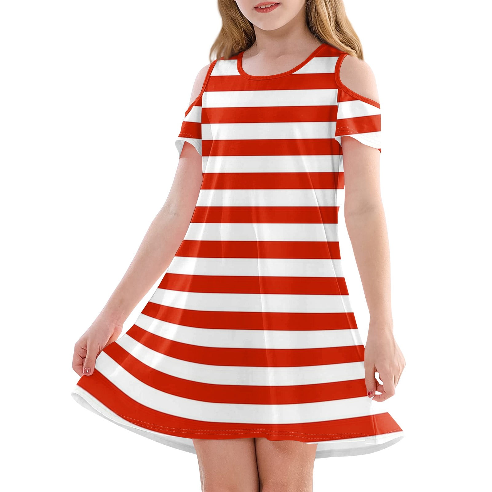 American Flag Dresses for Girls Stars Striped Cold Shoulder ...