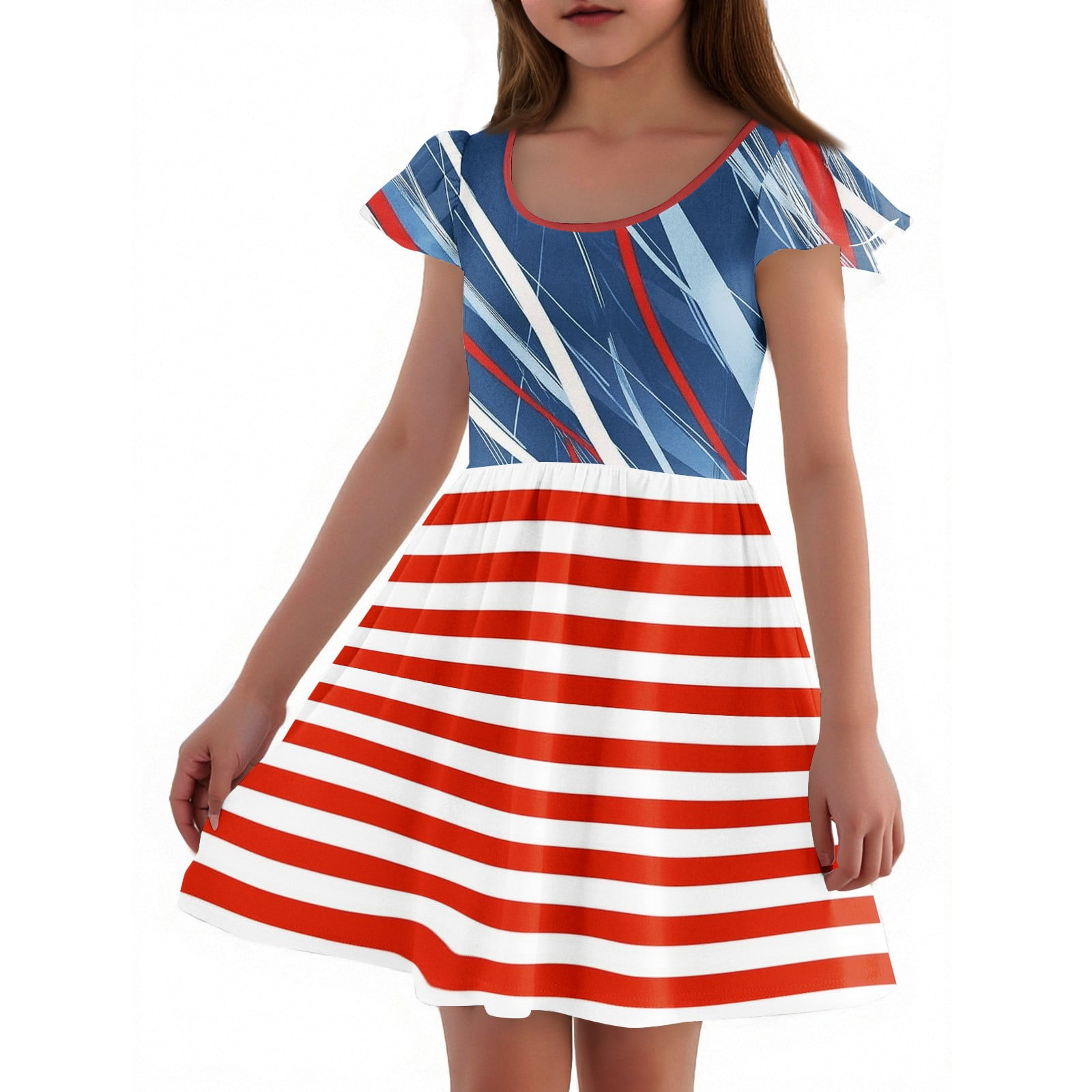 American Flag Dresses for Girls Stars Striped Flutter Sleeve ...