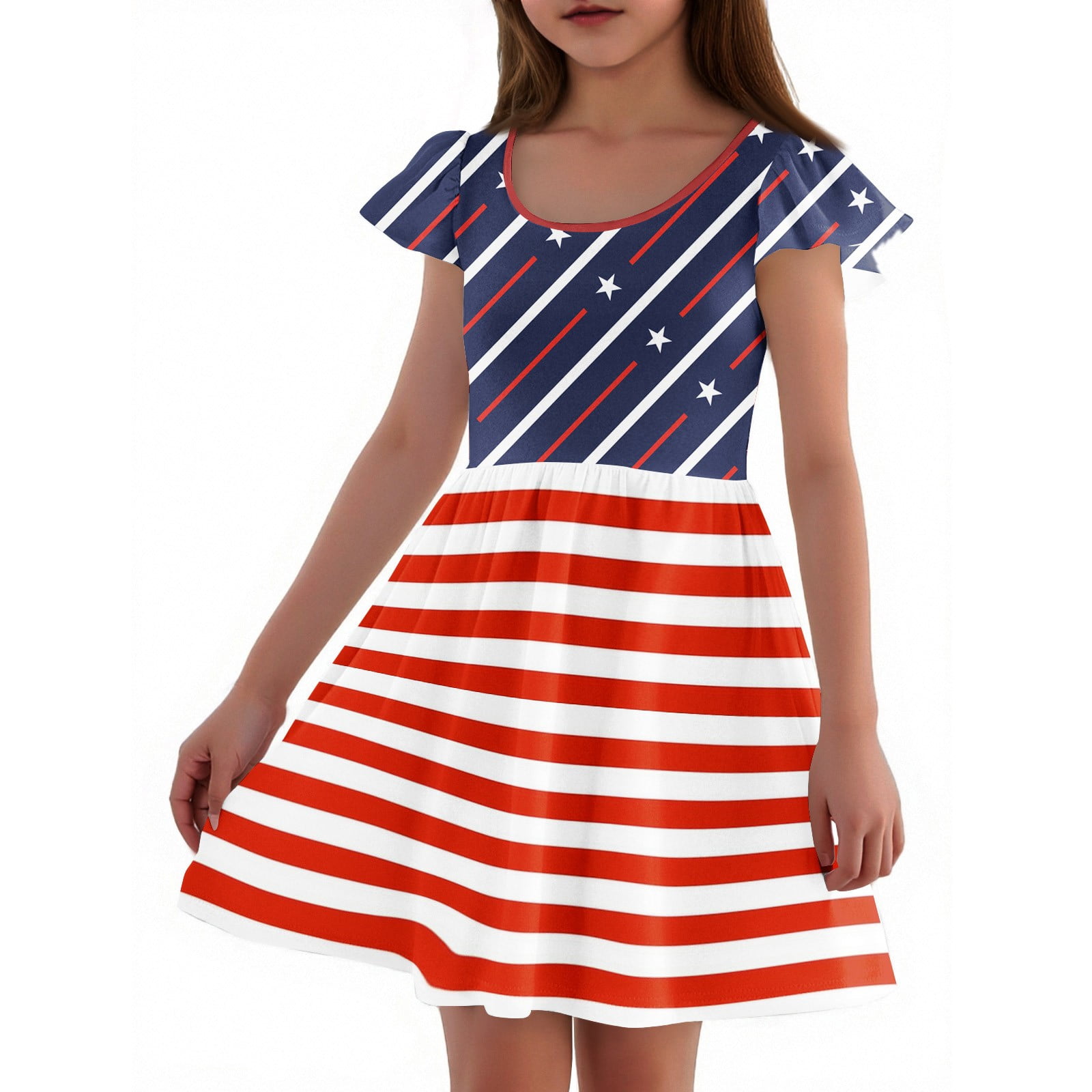 American Flag Dresses for Girls Stars Striped Flutter Sleeve ...