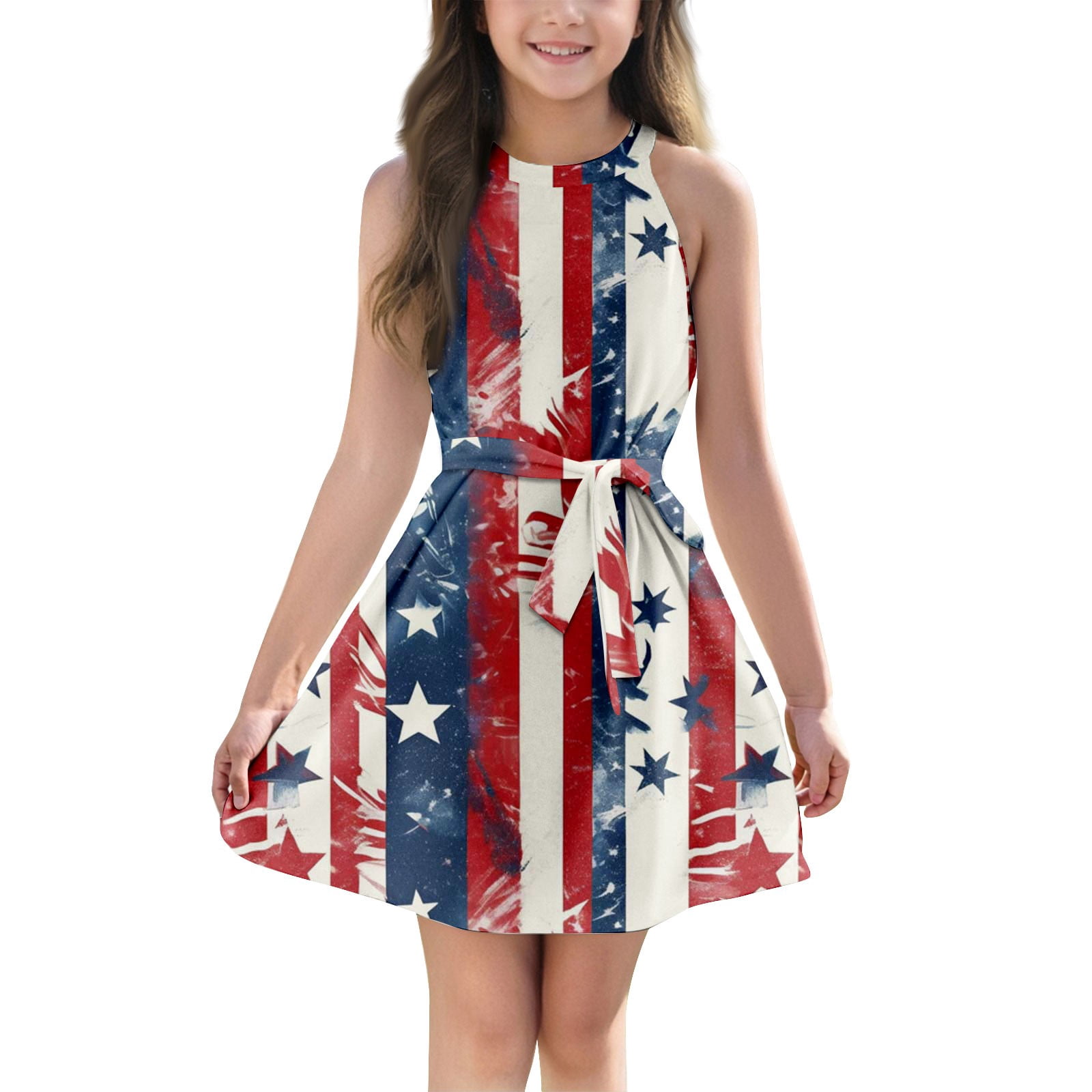 American Flag Dresses for Girls Stars Striped Halter Dress Independence ...