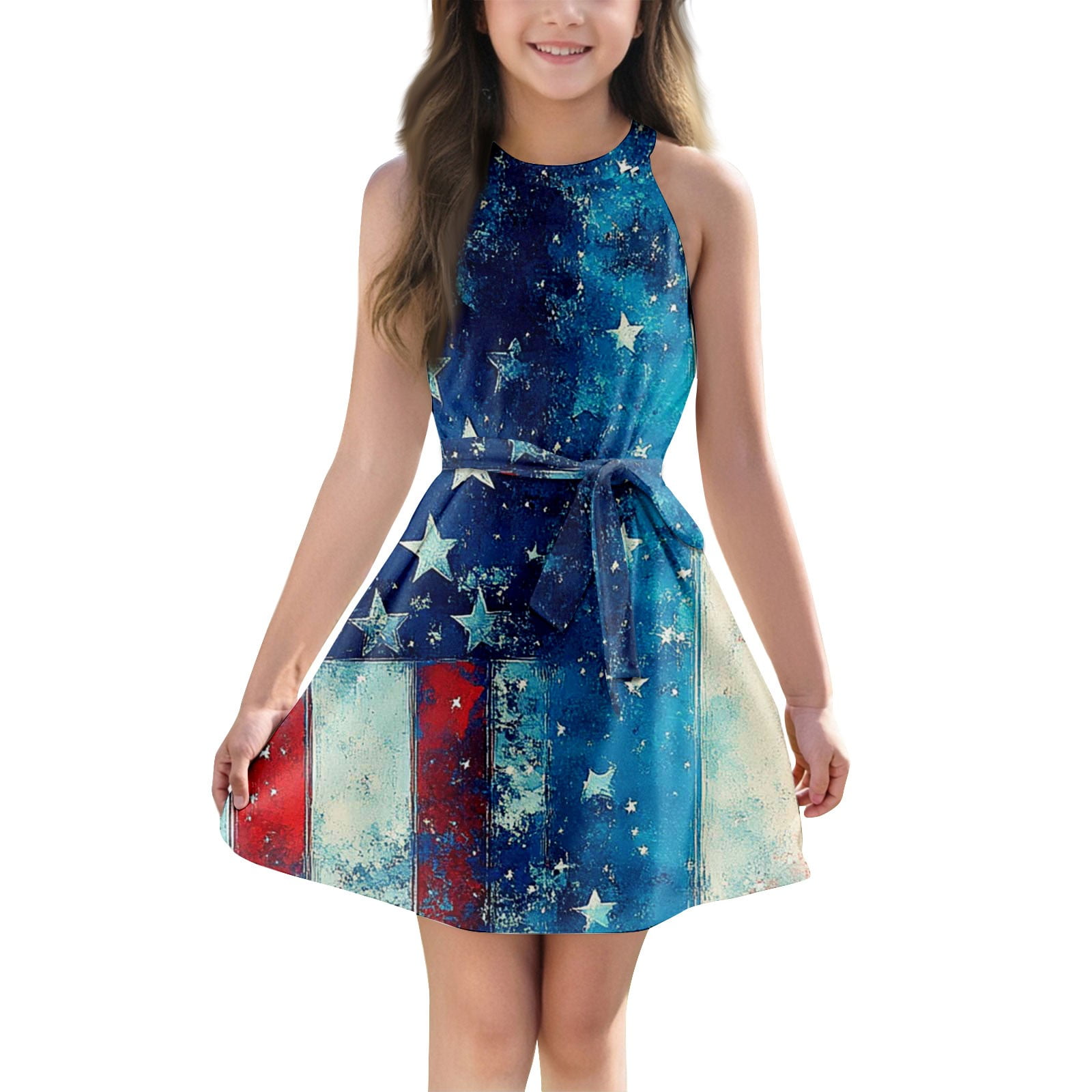 American Flag Dresses for Girls Stars Striped Halter Dress Independence ...