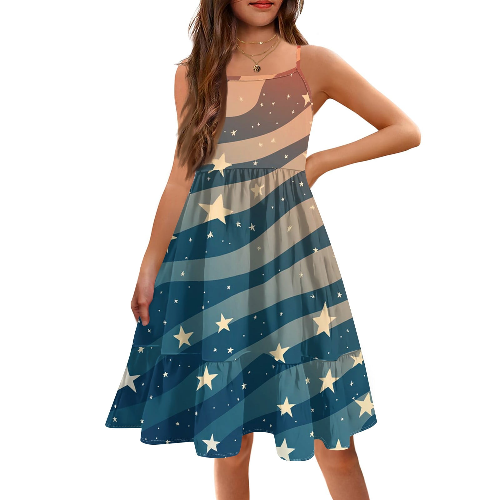 American Flag Dresses for Girls Stars Striped Sleeveless Independence ...