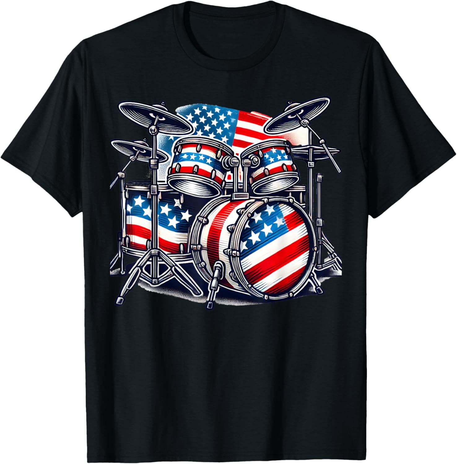 American Flag Drum Drumset Usa Patriotic Drummer 4Th Of July T-Shirt ...