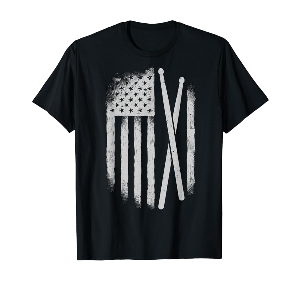 American Flag Drumsticks USA Drummers Vintage Drum Sticks T-Shirt ...