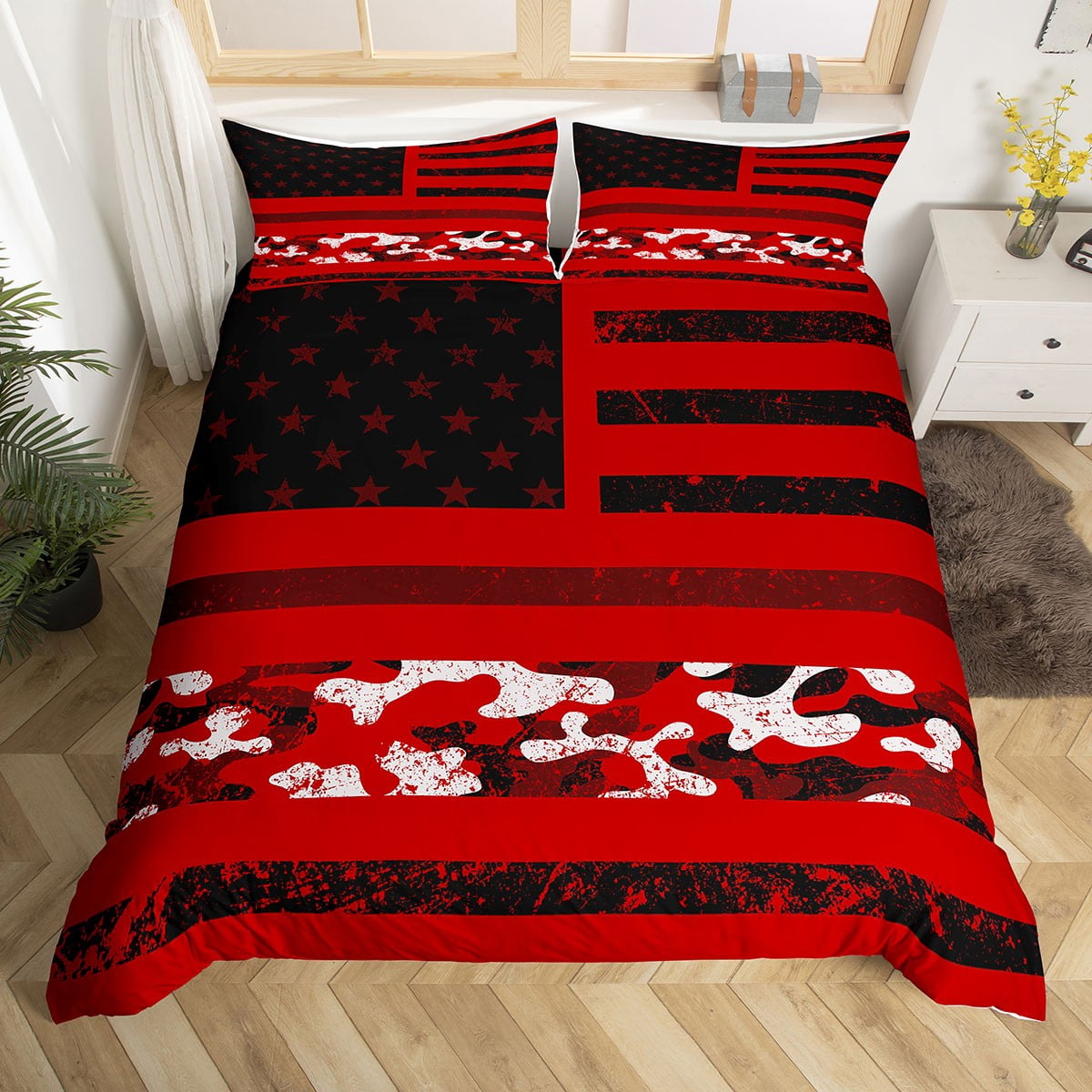 American Flag Duvet Cover Camo Red Black Usa Flag Bedding Set for Boys ...