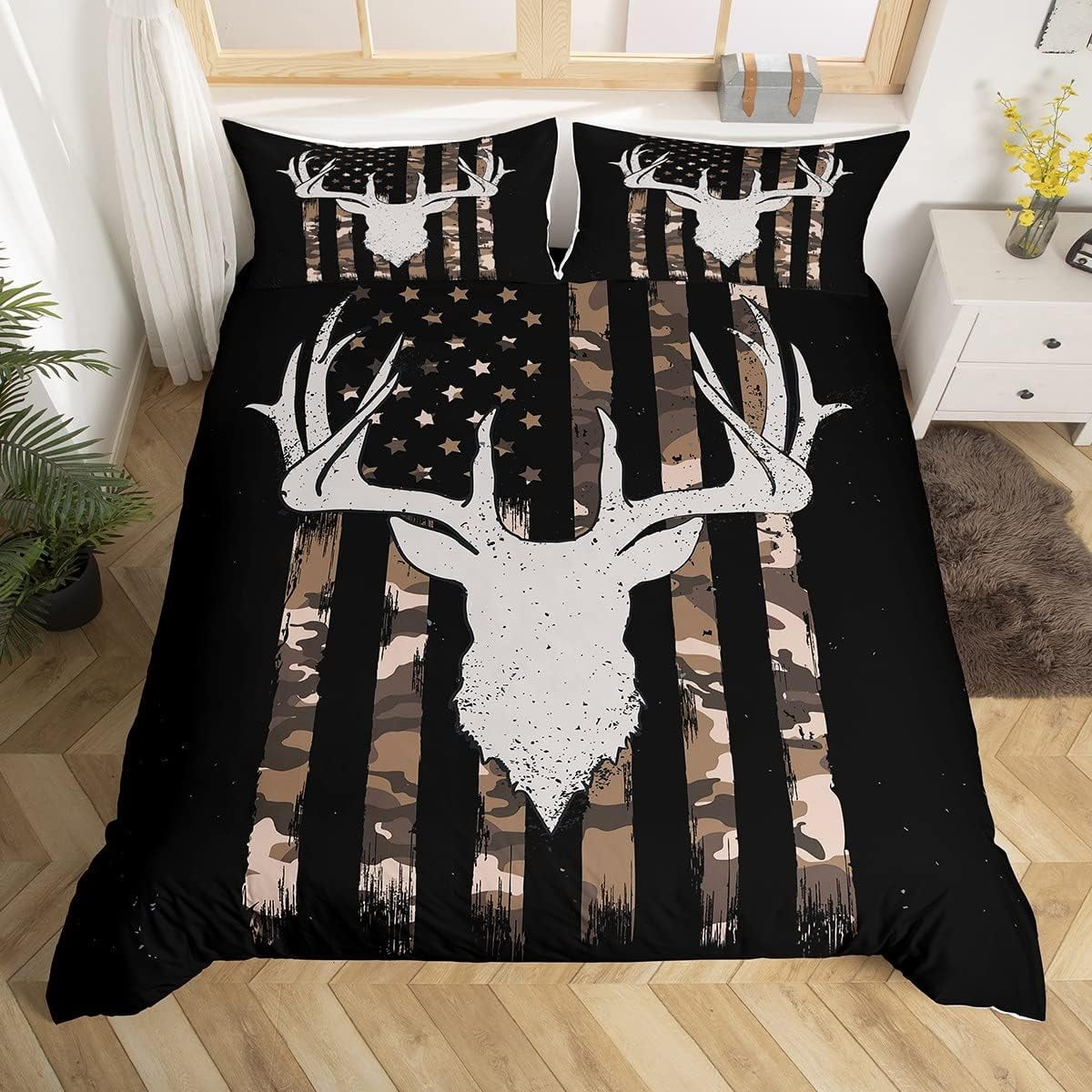 American Flag Duvet Cover,Deer Hunting Bedding Set for Kids Boys Teens ...