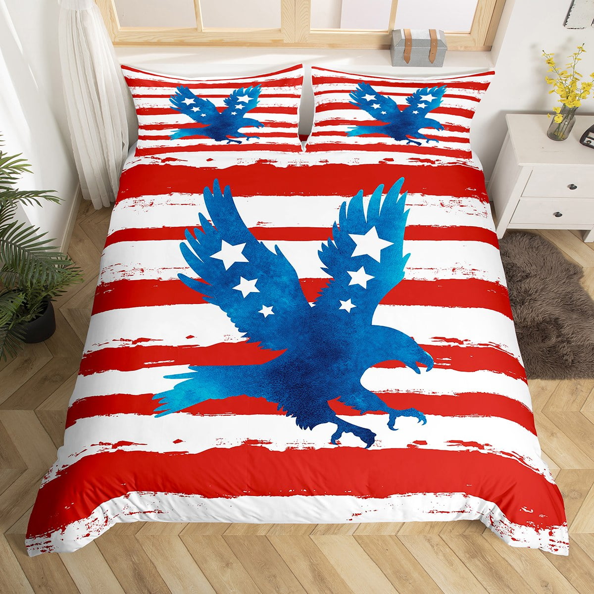 American Flag Duvet Cover Queen Size, Eagle Bird Animal Bedding Set ...