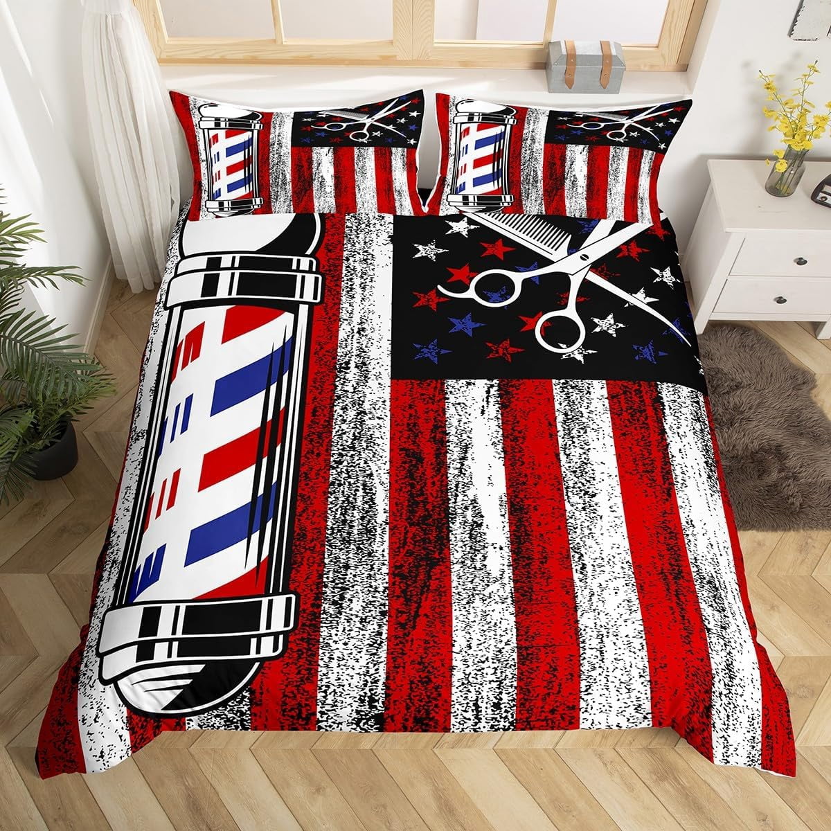 American Flag Duvet Cover Set 90x90 inch ,Retro Rustic Stars Stripes ...