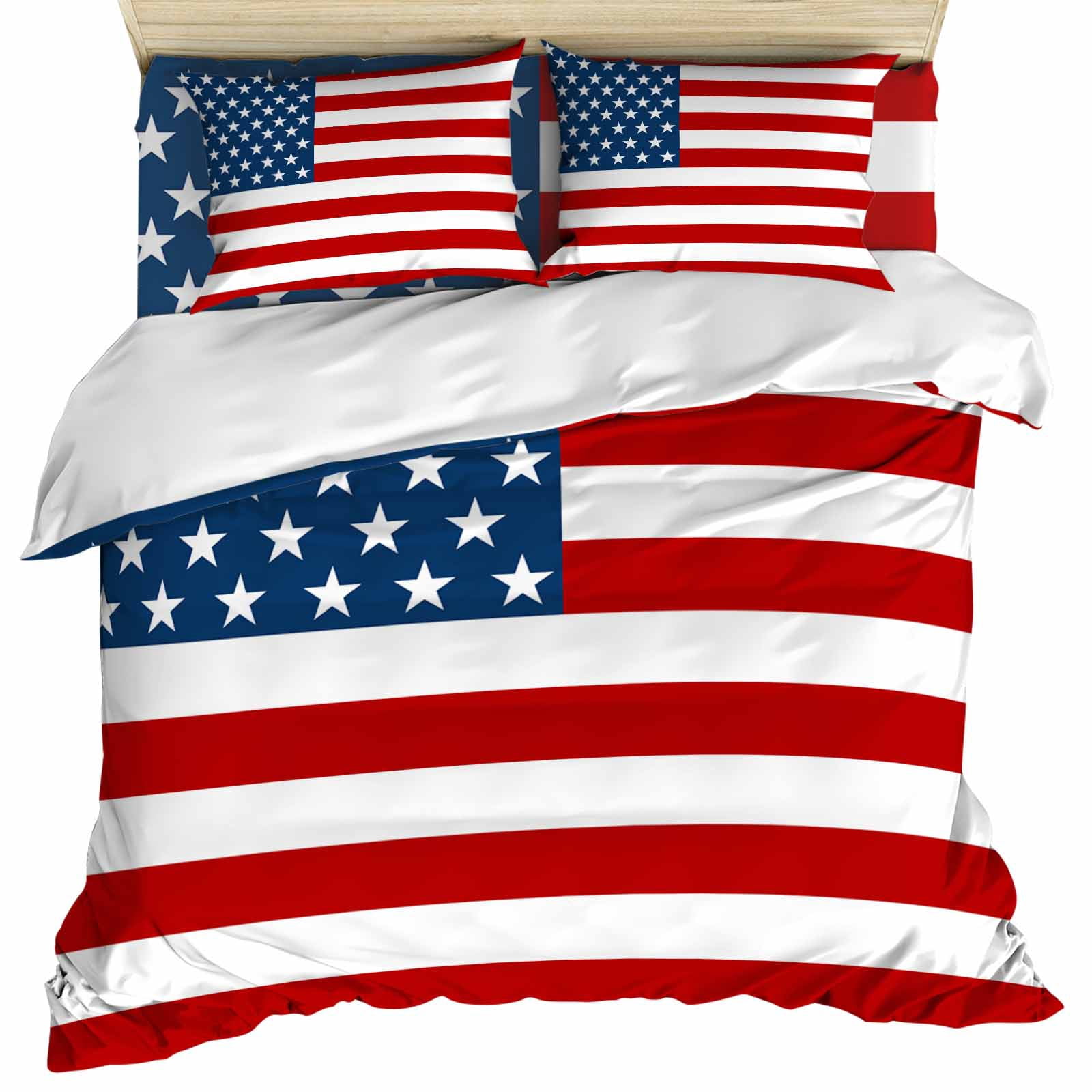 American Flag Duvet Cover Set, Blue Red USA Flag Soft Duvet Cover Full ...