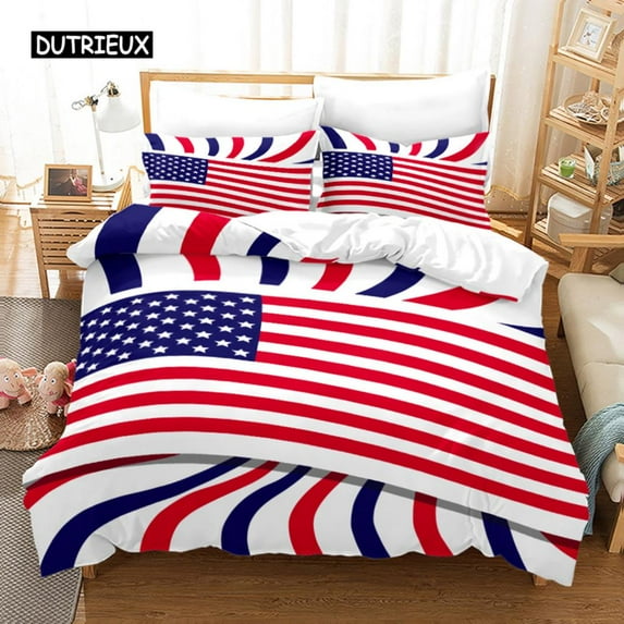 American Flag Duvet Cover Set Microfiber Red White Stripe r Bedding Set ...