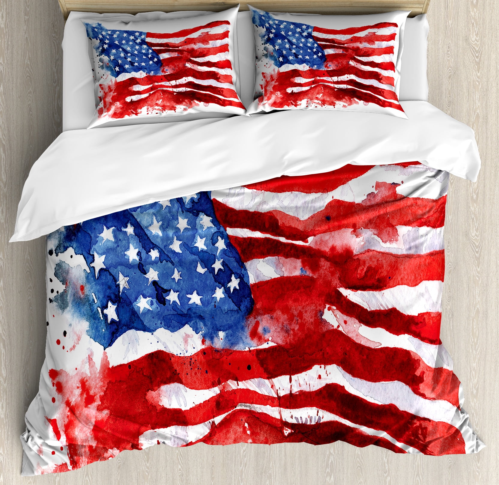 American Flag Duvet Cover Set, National Paint Brush Watercolor Digital ...
