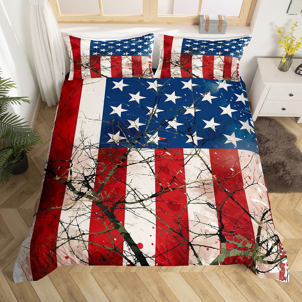 American Flag Duvet Cover Stars and Stripes Full Bedding Sets, Wooden ...