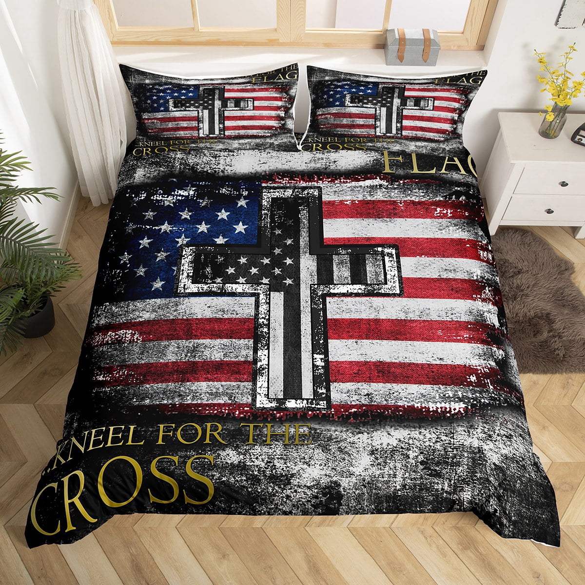 American Flag Duvet Cover for Teen Boys Camo Black White USA Flag ...