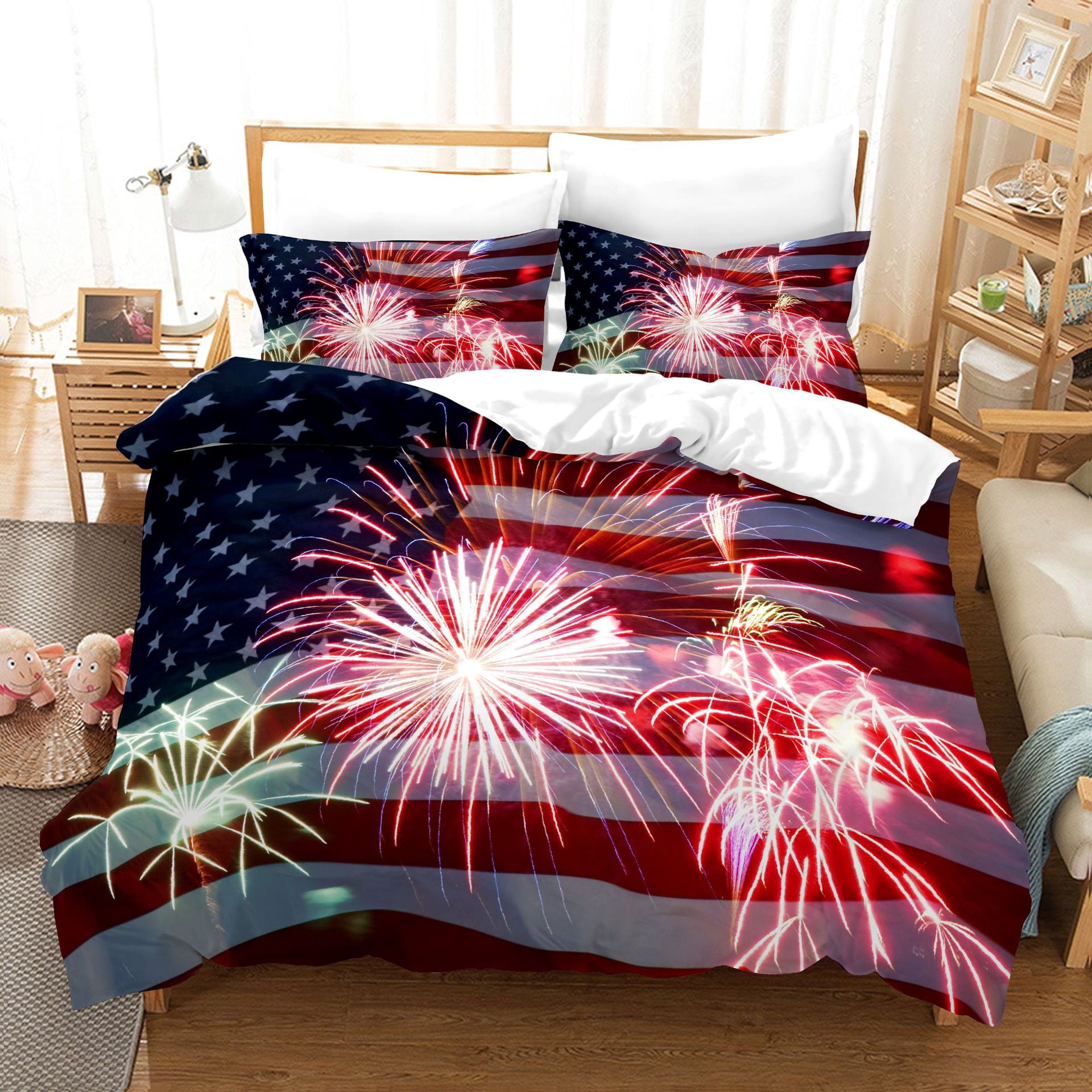 American Flag Duvet Cover USA Patriotic Bedding Set Soft Microfiber ...