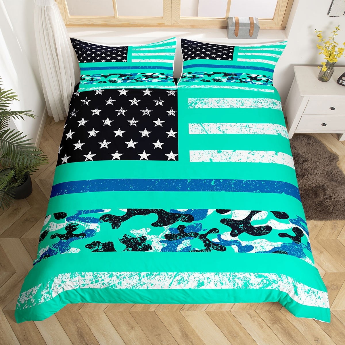 American Flag Duvet Cover Vintage Retro Camo Style Bedding Set ...