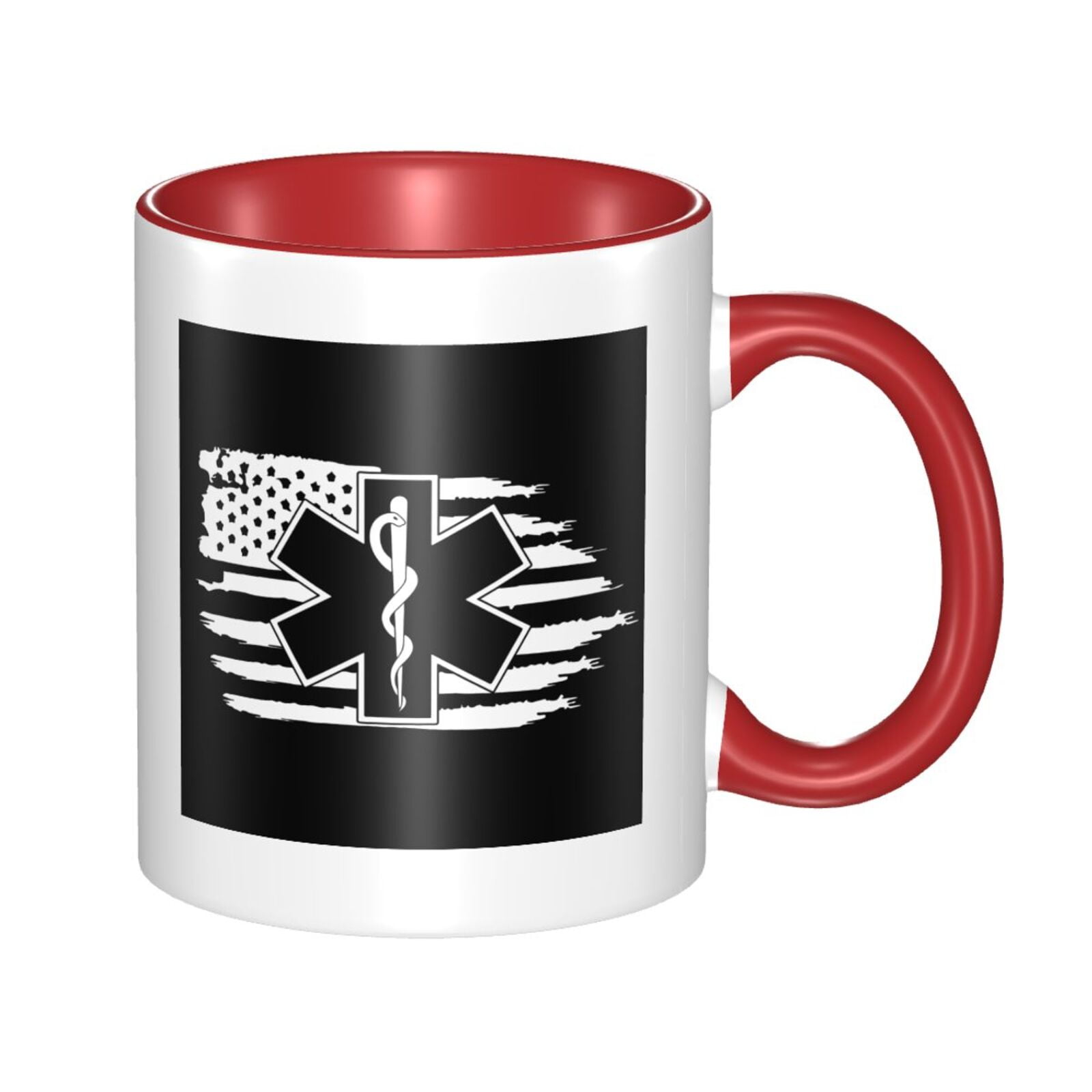 American Flag EMS Star of Life EMT Paramedic Medic Ceramic Coffee Mug Classic Stylish Tea Cup ...