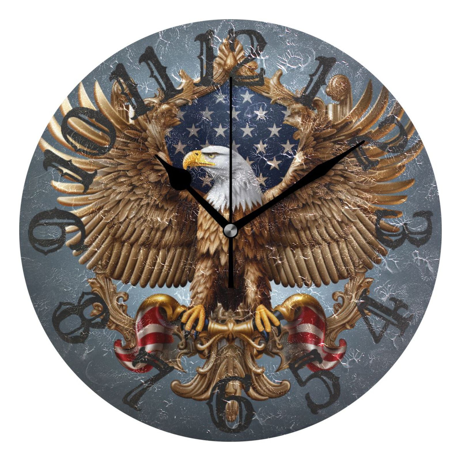American Flag Eagle 10 inch Wall Clocks Non Ticking Easy to Read ...