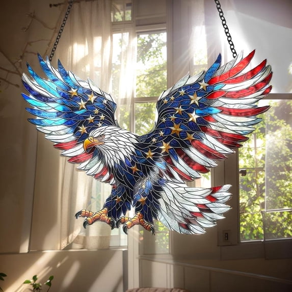 American Flag Eagle Acrylic Faux Stained Glass Suncatcher Window ...