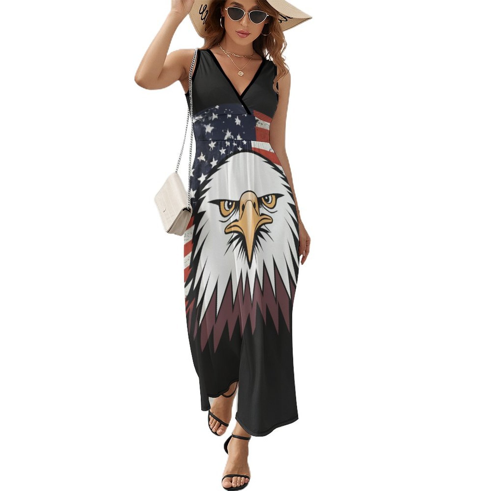 American Flag Eagle Graphic Dress Fashion Boho Beach Long Dresses ...
