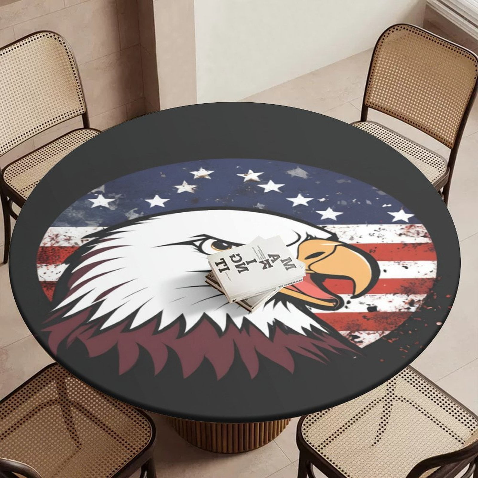 American Flag Eagle Graphic Round Table Cover Kitchen Printed ...