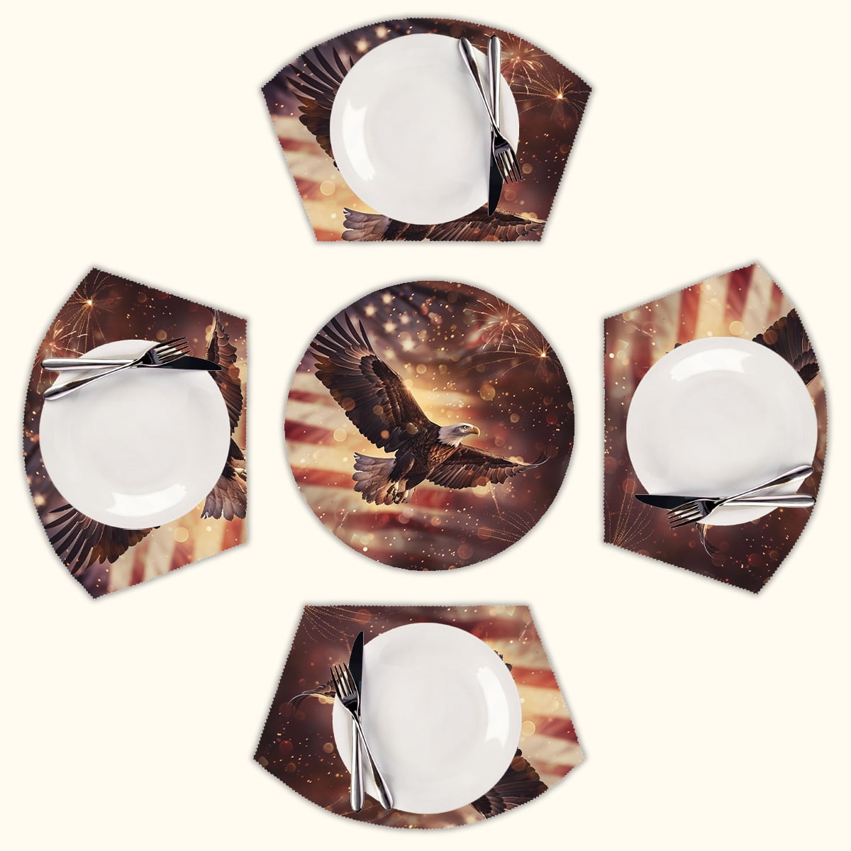 American Flag Eagle Round Table Placemats Set Of 5 Wedge Table Mats ...
