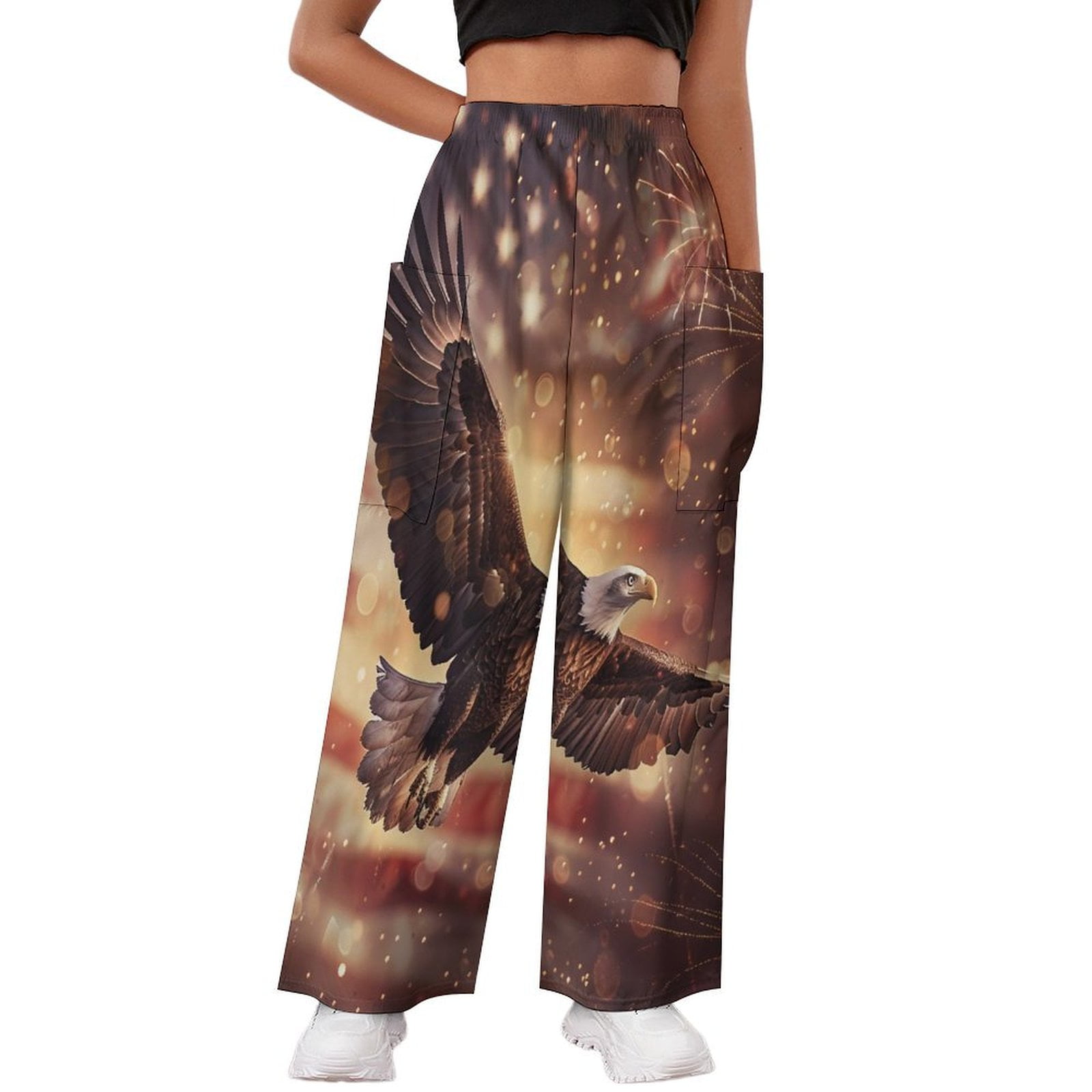 American Flag Eagle Straight Leg Trousers for Women High Waist ...