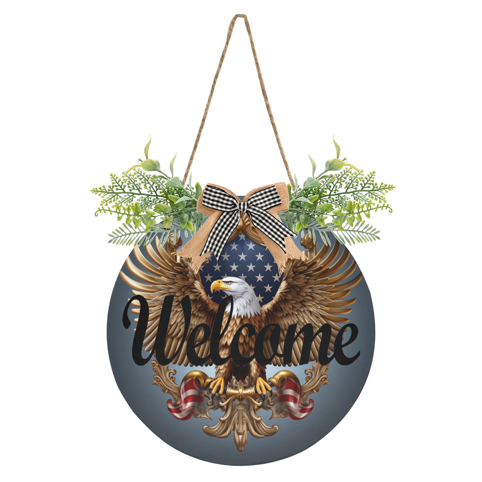 American Flag Eagle Welcome Sign for Front Door Wreath Door Sign for ...