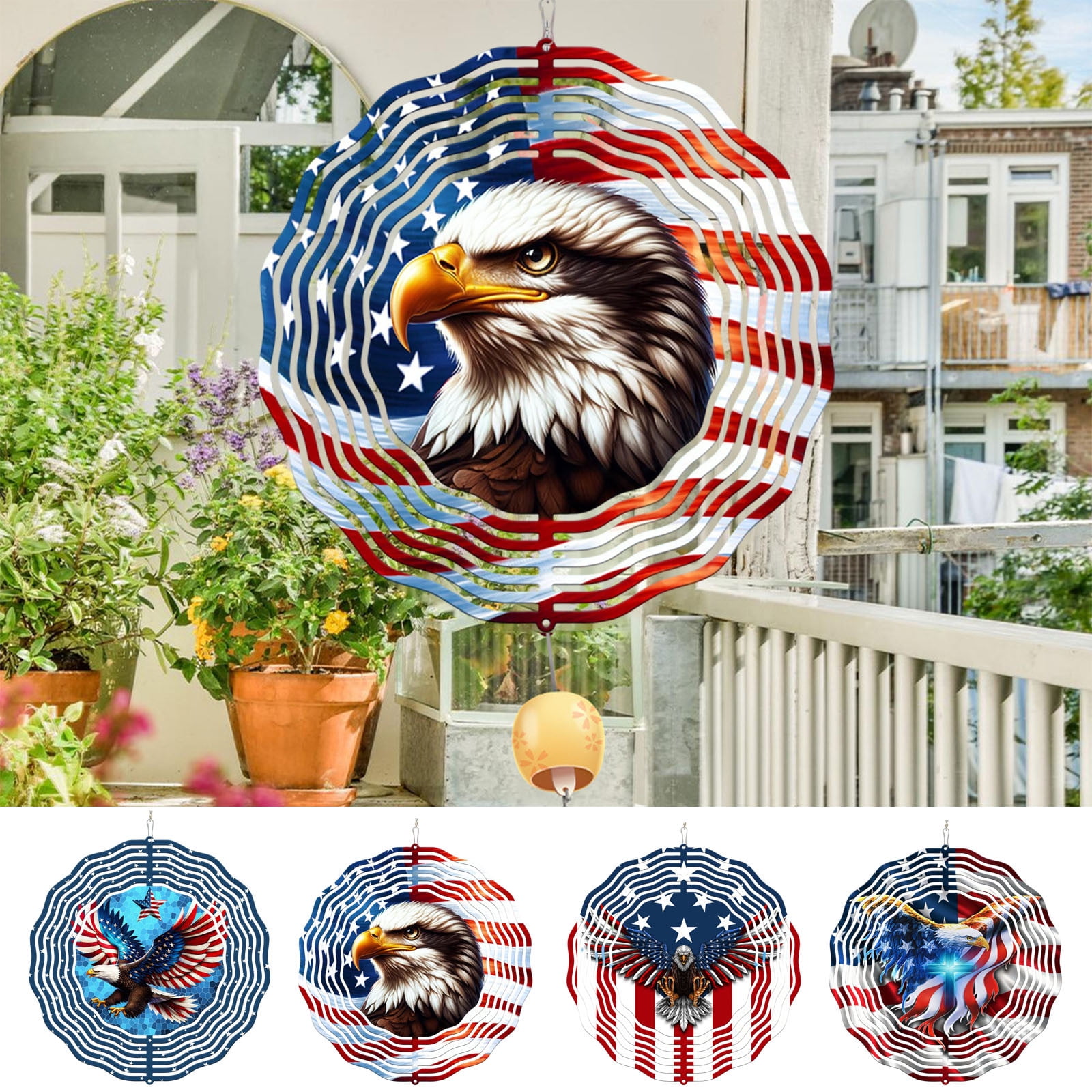 American Flag Eagle Wind Spinner - 10-Inch 3D Wind Chimes Metal Wind ...