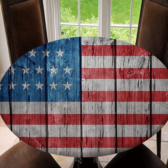 American Flag Elastic Tablecloth, Bless America Flag Holiday Table ...
