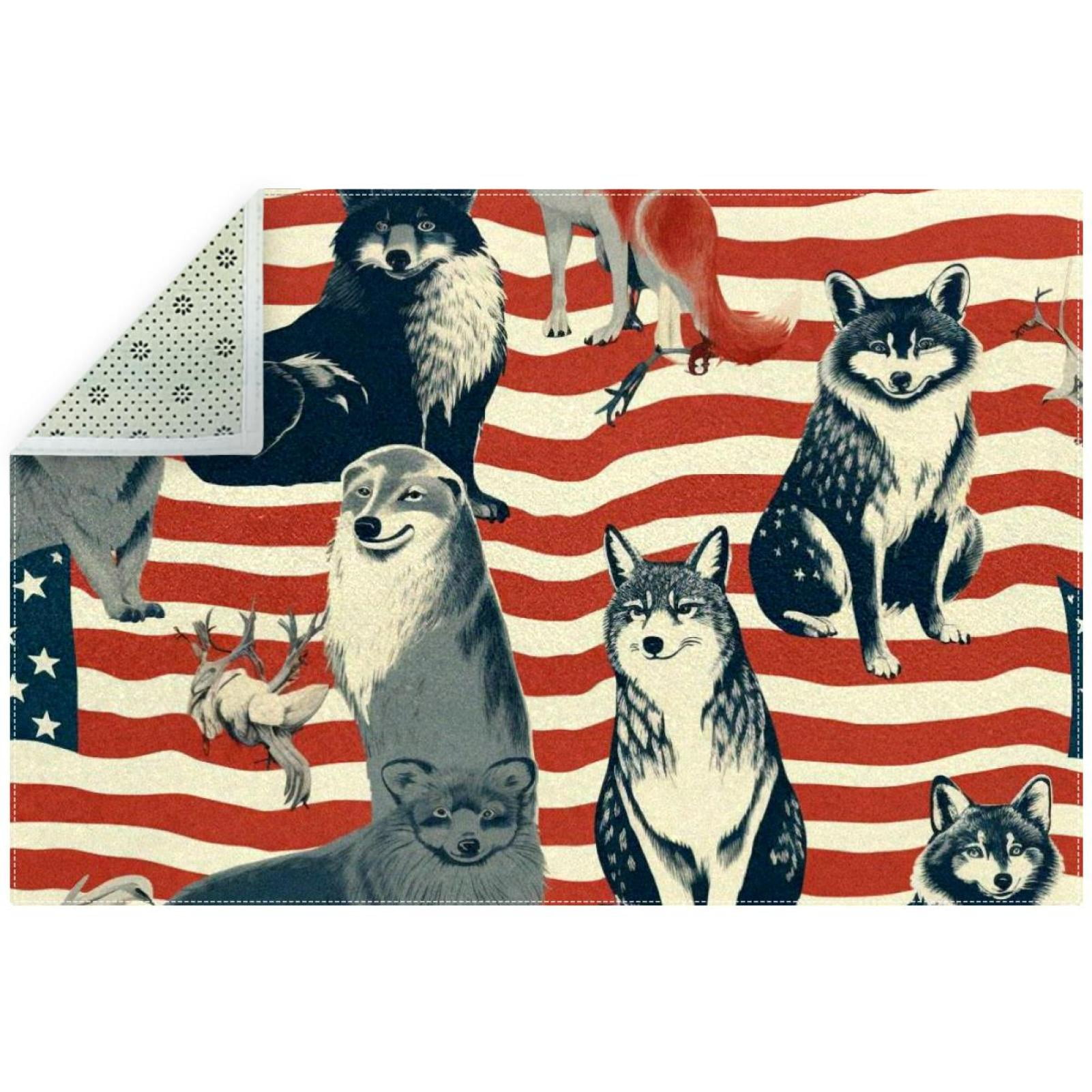 American Flag Elegant Gray Polyester Area Rug with Right-Angle Design ...