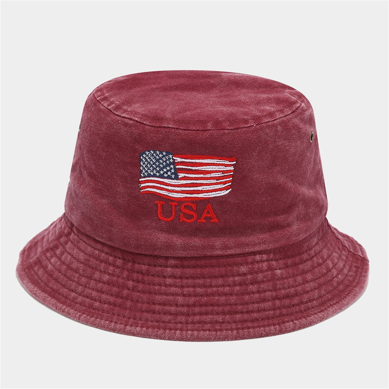 American Flag Embroidered Fishing Hat for Women Men Washed Retro Bucket ...
