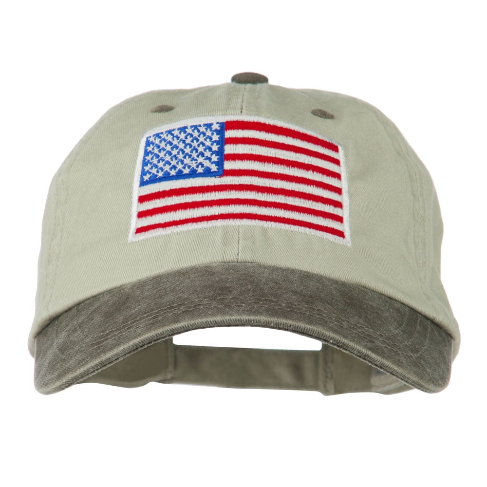 American Flag Embroidered Washed Two Tone Cap - Beige Brown OSFM ...