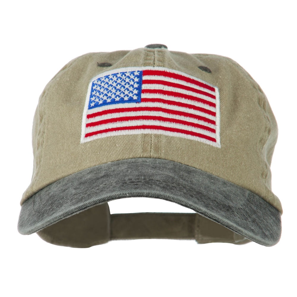 American Flag Embroidered Washed Two Tone Cap - Khaki Black OSFM ...