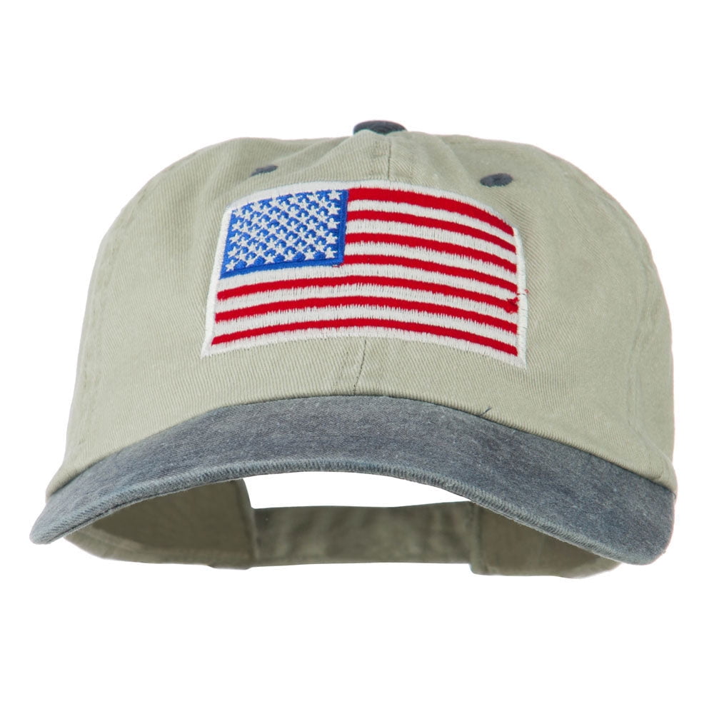 American Flag Embroidered Washed Two Tone Cap - Khaki Navy OSFM ...